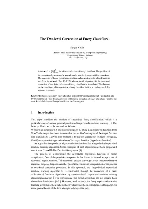 Doc The Two Level Correction Of Fuzzy Classifiers