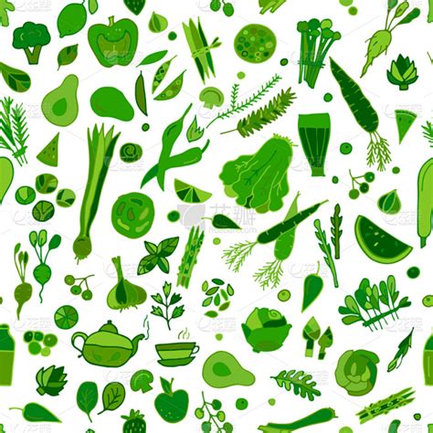 健康食物 式样 四方连续纹样 蔬菜叶 生物学 蔬菜 素食 菠菜 配方 清新