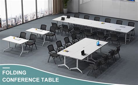 Conference Table Flip Top Mobile Training Table White Folding Conference Room Table