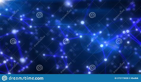 Abstract High Tech Blue Glowing Lines With Dots And Plexus Triangles