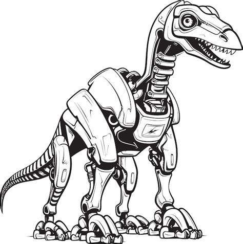 Mech Saurus Badge Vector Black Logo Icon Design Illustrating Robotic Dinosaur Evolution