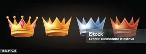 3d 왕관 게임 배지 세트 황금 실버 브론즈 퀸 킹 벡터 장엄한 티아라 아이콘 키트 로얄 로고 Next Level English Phrase에 대한 스톡 벡터 아트 및