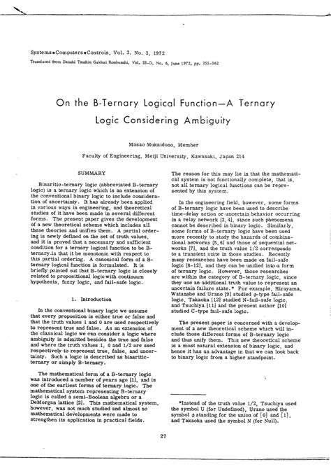 Pdf On The B Ternary Logical Function A Ternary Logic Considering Ambiguity