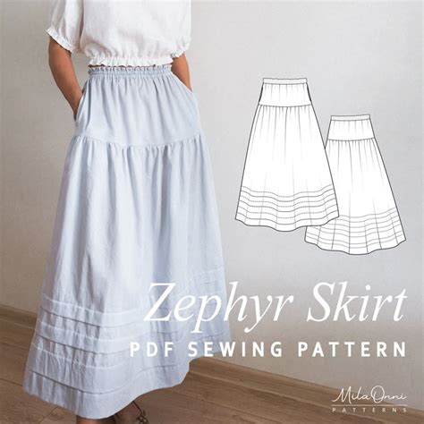 Zephyr Midi Skirt PDF Instant Download Skirt Sewing Pattern Midi Skirt With Tiered Tucks