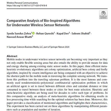 My Co Authored Article Comparative Analysis Of Bio Inspired Algorithms For Underwater Wireless