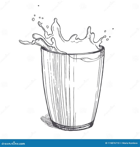 Vector Illustration Of Glass With Splashing Milk Isolated On White