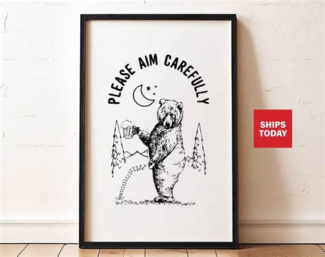 Please Aim Bathroom Print Funny Bathroom Wall Art Bear Bathroom Poster