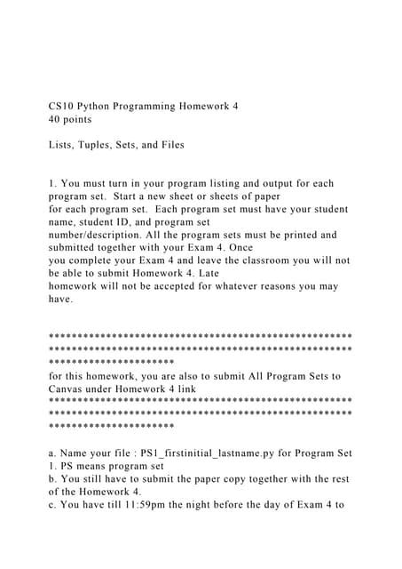cs10 python programming homework 4 40 points lists tupl docx
