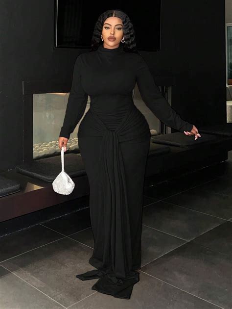 Slaydiva Plus Size Red Long Sleeve Maxi Formal Dress With Extra Long