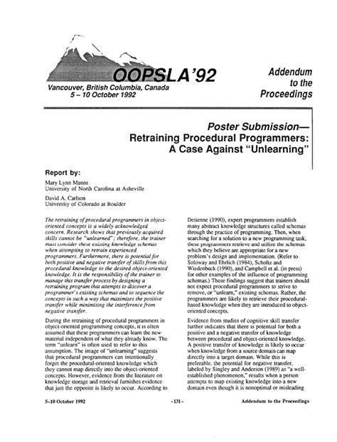 retraining procedural programmers a case against “unlearning” acm sigplan oops messenger vol