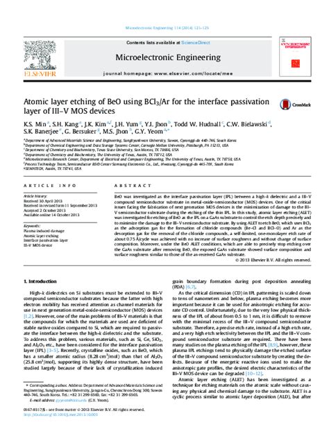 Pdf Atomic Layer Etching Of Al2o3 Using Bcl3 Ar For The Interface