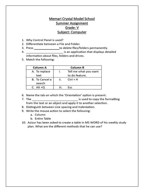 V Summerassignment Computer Pdf