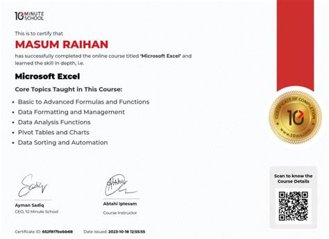Masum Raihan On Linkedin Microsoft Excel Course Certificate