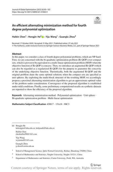 An Efficient Alternating Minimization Method For Fourth Degree