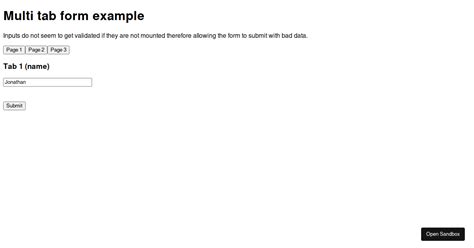 React Hook Form Validation Problems When Unmounted Codesandbox