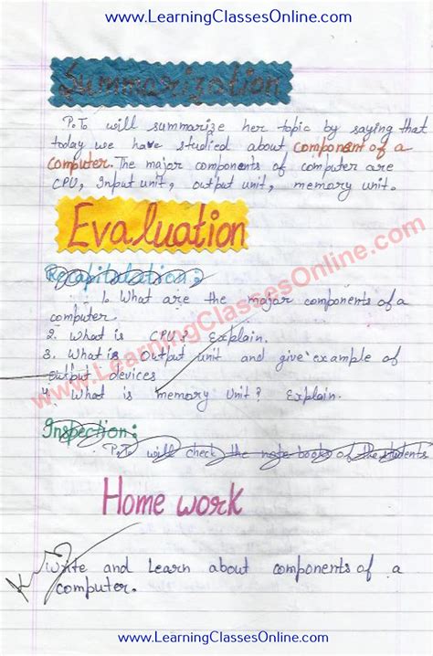 Lesson Plan On Components Of Computer