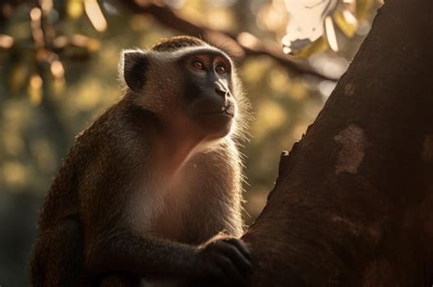 Premium AI Image Monkey Tree Forest Nature Generate Ai