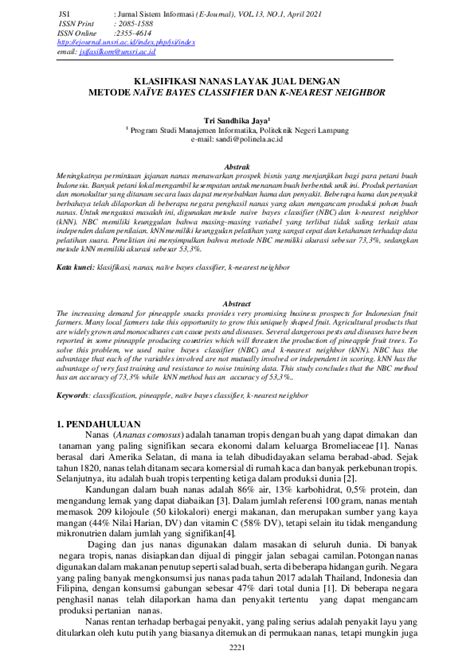 Pdf Klasifikasi Nanas Layak Jual Dengan Metode Naïve Bayes Classifier