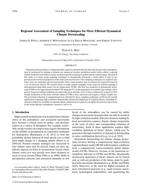 Pdf Regional Assessment Of Sampling Techniques For More Efficient Dynamical Climate Downscaling