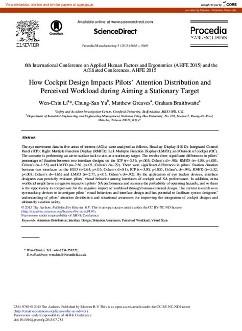 Pdf How Cockpit Design Impacts Pilots Attention Distribution And Perceived Workload During