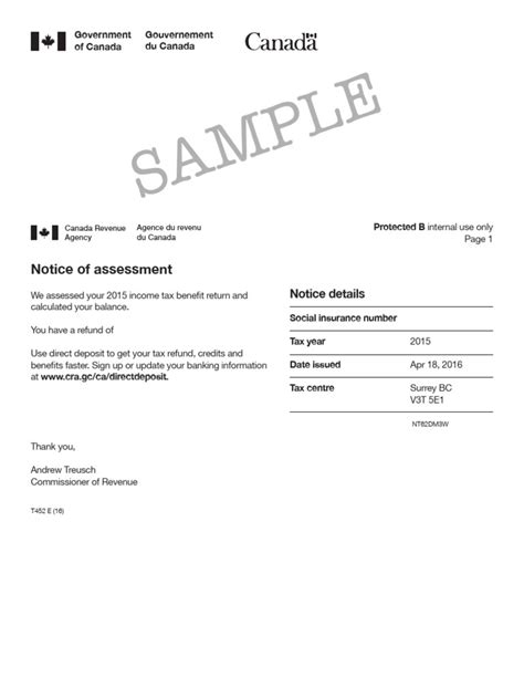 Sample Notice Of Assessment Revenue Canada Pdf Tax Refund Taxes