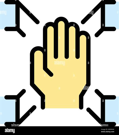 Digital Palm Scanning Icon Outline Vector Biometric Scan Hand Fingerprint Color Flat Stock