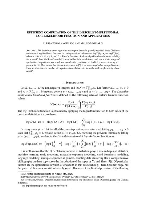pdf efficient computation of the dirichlet multinomial log likelihood