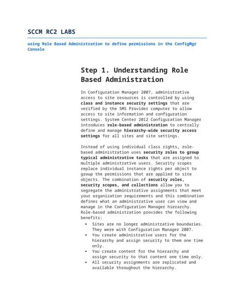 Docx Web Viewsccm Rc2 Labs Using Role Based Administration To Define Permissions In The