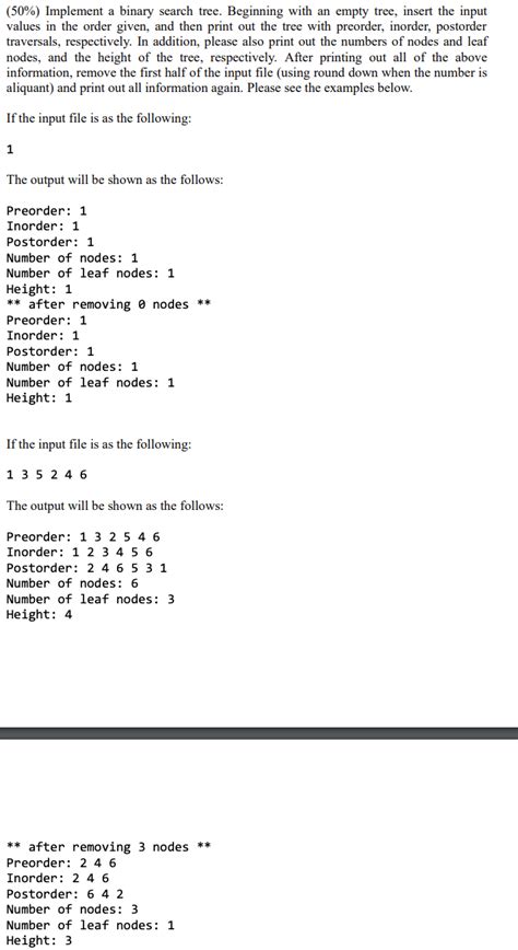 Solved 50 Implement A Binary Search Tree Beginning With Chegg