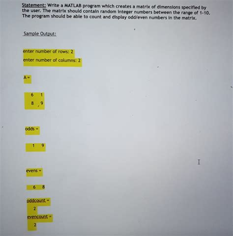 Solved Statement Write A MATLAB Program Which Creates A Chegg