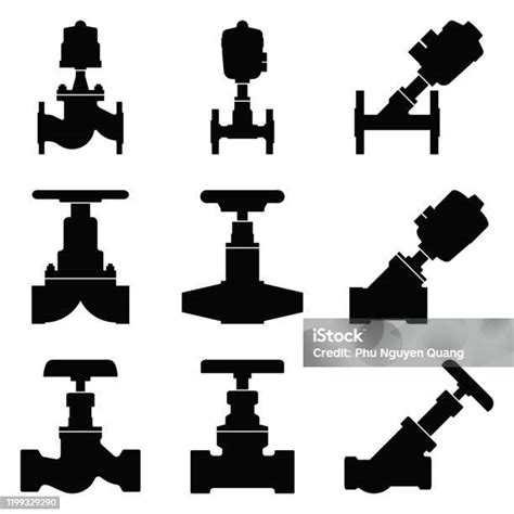 산업용 밸브의 다양한 유형 플랫 아이콘입니다 실루엣 벡터 개체 그룹에 대한 스톡 벡터 아트 및 기타 이미지 개체 그룹 공기밸브 공학 Istock