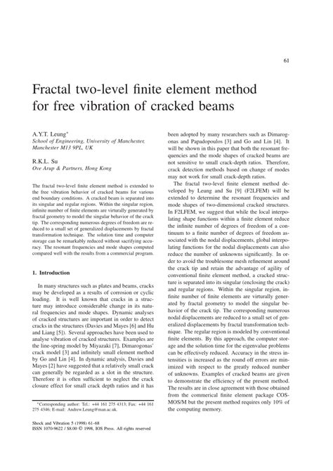 Pdf Fractal Two Level Finite Element Method For Free Vibration Of Cracked Beams
