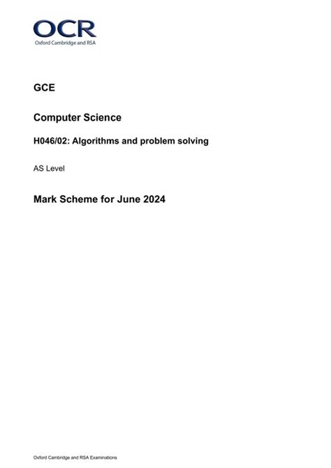 ocr as level computer science h046 02 june 2024 question paper and mark scheme stuvia us