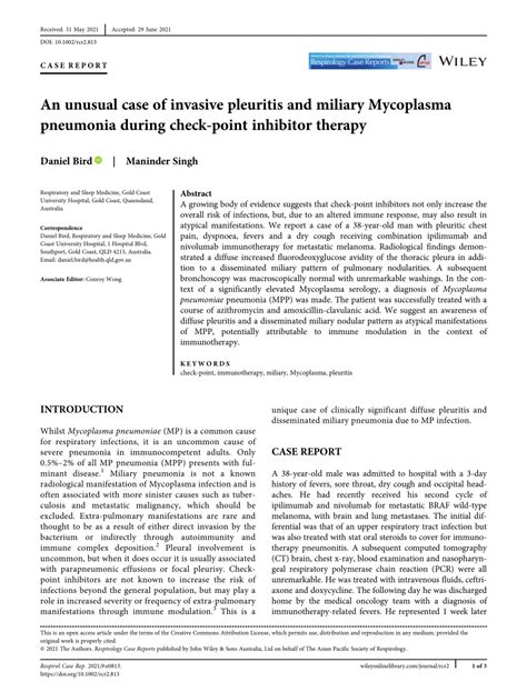 Pdf An Unusual Case Of Invasive Pleuritis And Miliary Mycoplasma