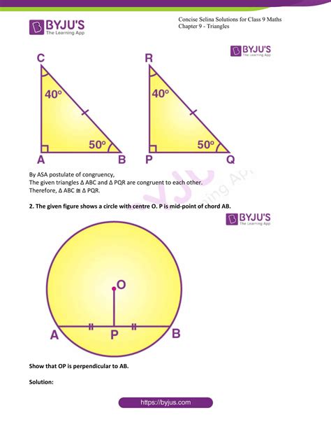 Selina Solutions Class 9 Concise Maths Chapter 9 Triangles Download Free Pdf