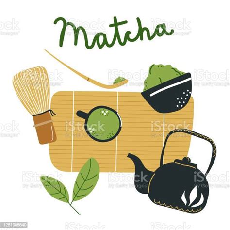 말차 세트 손으로 그린 평면 일러스트 차 냄비 거품기 컵 잎 대나무 숟가락 0명에 대한 스톡 벡터 아트 및 기타 이미지 0명 가을 개체 그룹 Istock
