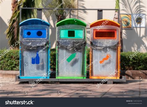 Three Color Trash Bin Trash Bins Stock Photos Trash