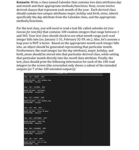 Solved Scenario Write A Class Named Calendar That Contains
