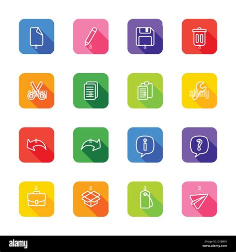 [eps10] white line web icon set on colorful rounded rectangle with