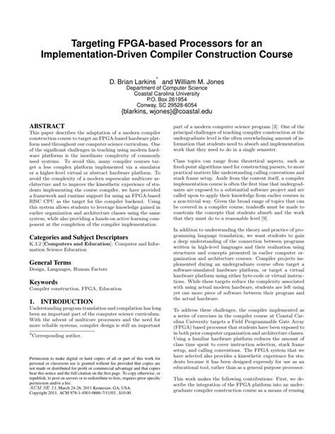 Pdf Targeting Fpga Based Processors For An Implementation Driven Compiler Construction Course