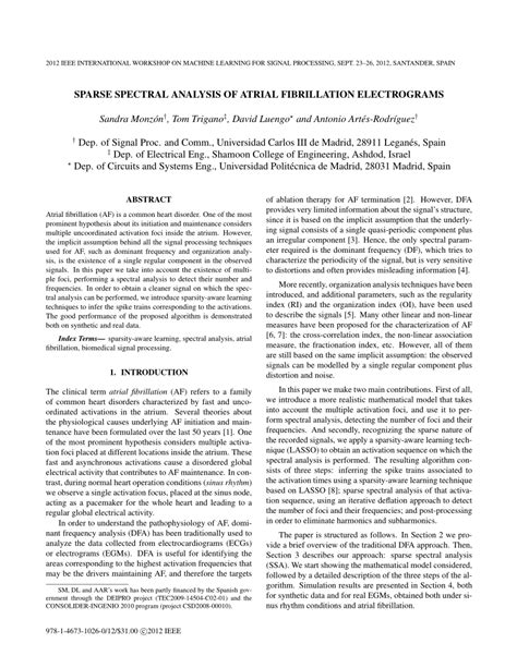 Pdf Sparse Spectral Analysis Of Atrial Fibrillation Electrograms