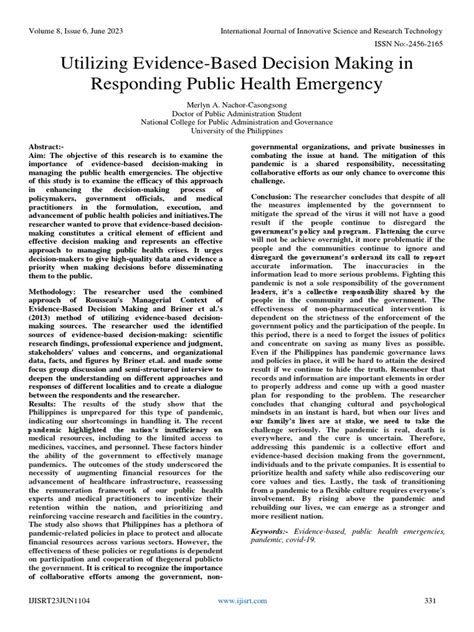 Utilizing Evidence Based Decision Making In Responding Public Health