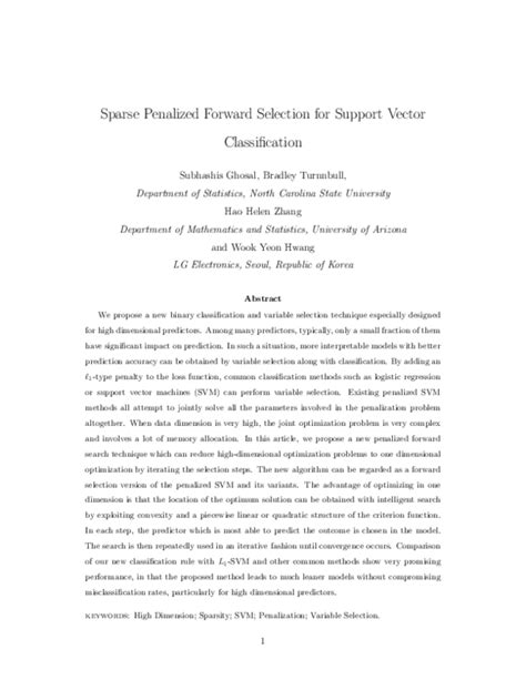 Pdf Sparse Penalized Forward Selection For Support Vector Classification
