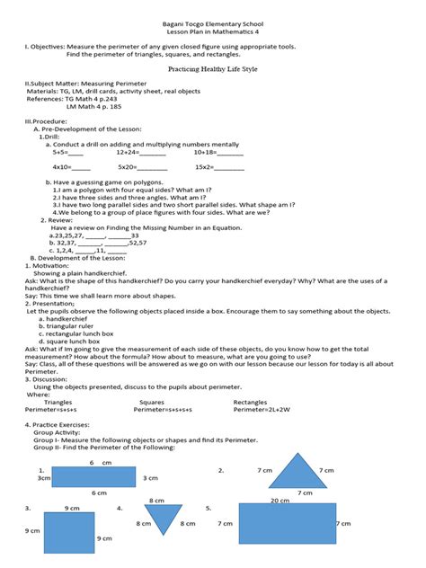 Lesson Plan In Math 4 Download Free Pdf Classical Geometry Euclidean Geometry