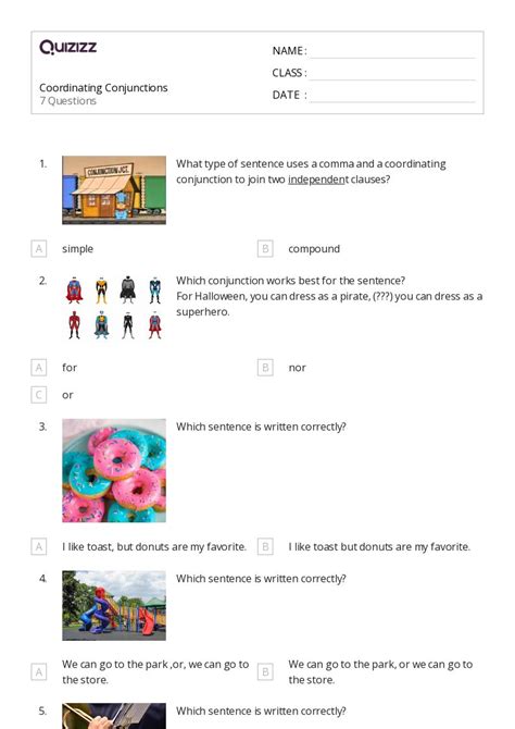 50 Coordinating Conjunctions Worksheets For 5th Year On Quizizz Free And Printable
