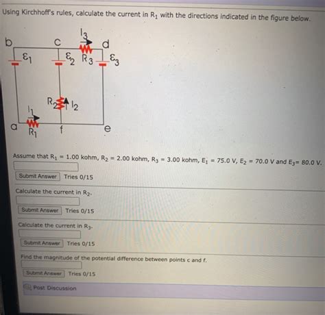 Solved Using Kirchhoffs Rules Calculate The Current In R1