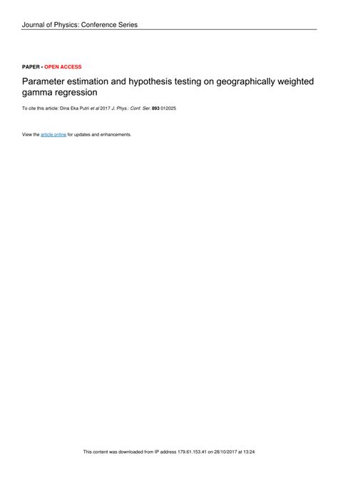Pdf Parameter Estimation And Hypothesis Testing On Geographically Weighted Gamma Regression