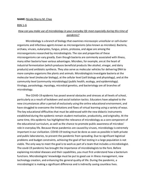 Essay In Microbiology Reflection Essays University Microbiology