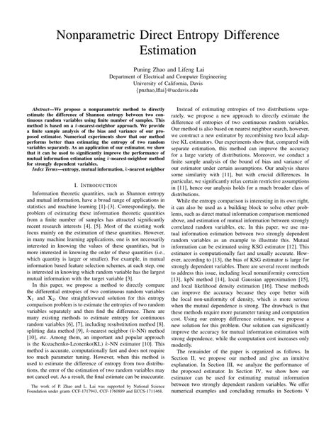 Pdf Nonparametric Direct Entropy Difference Estimation