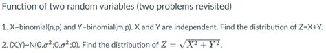 Solved Function Of Two Random Variables Two Problems Chegg Com